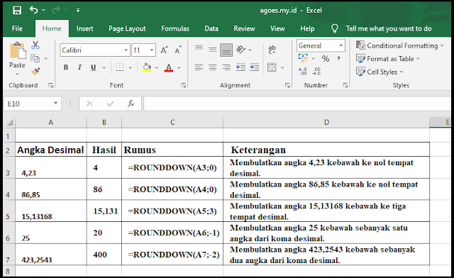 Rumus ROUNDOWN Excel dan Contohnya - Blog Tutorial