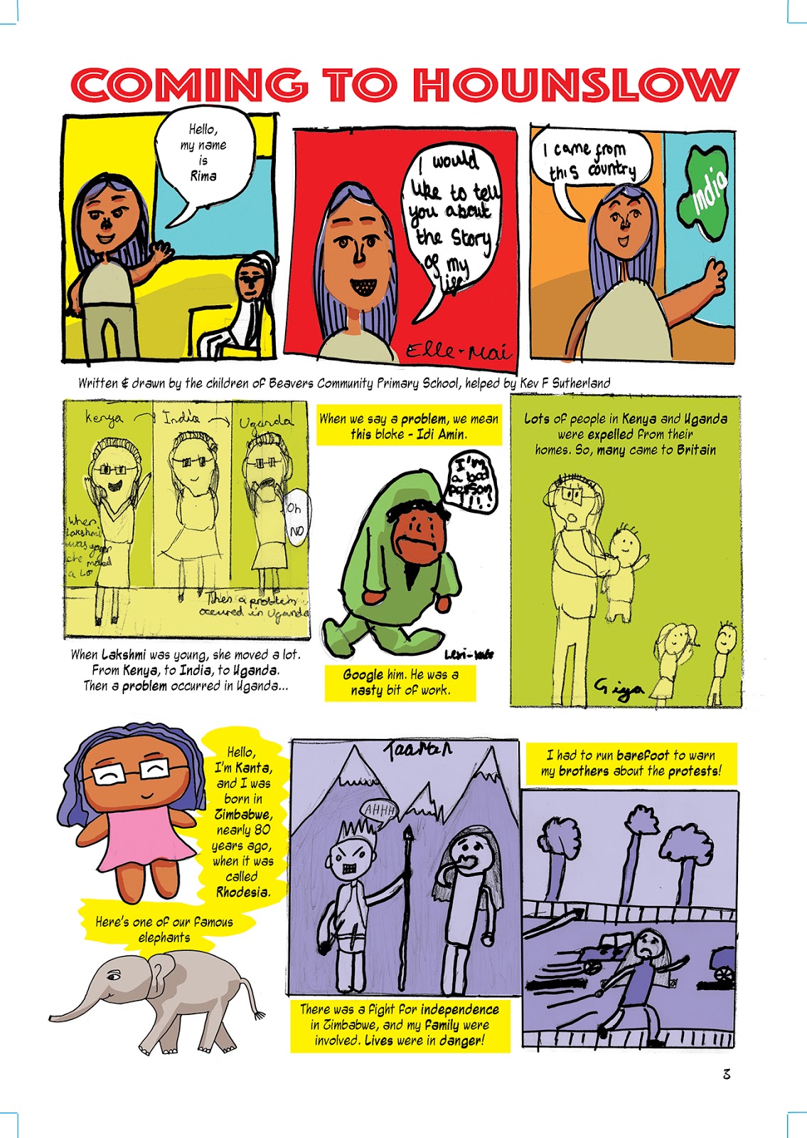 Kev F comic art: Hounslow Histories - Art Reach comic by kids