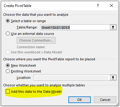 Excel - Adding an existing Pivot table to the data model