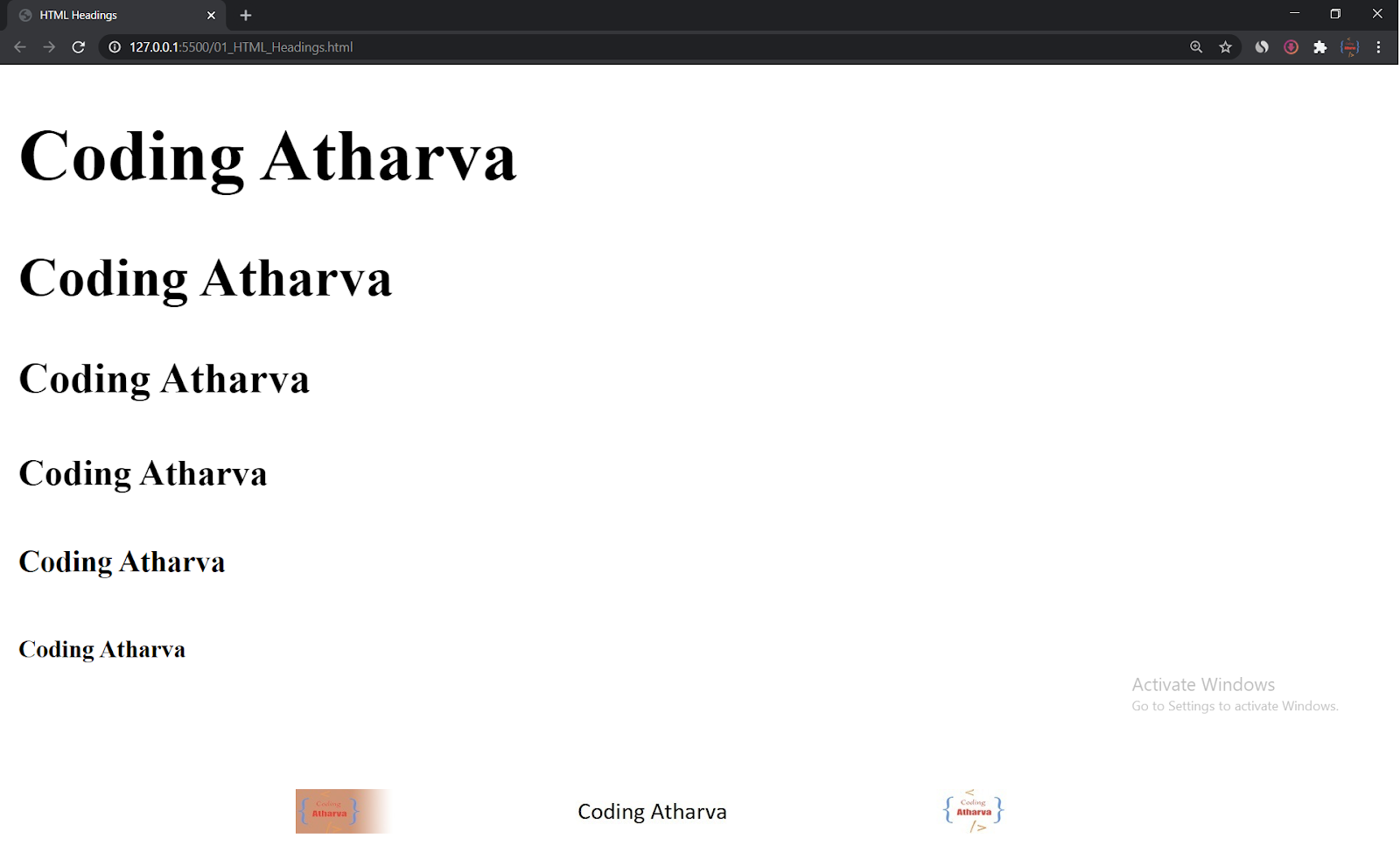 1 Program To Demonstrate Html Headings ~ Coding Atharva