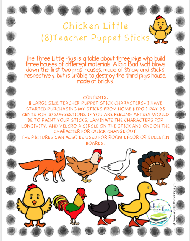 CHICKEN LITTLE TODDLER FAIRY TALE AND TEACHER PUPPET STICKS ~ Book ...