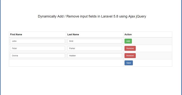 Dynamically Add / Remove input fields in Laravel 5.8 using jQuery Ajax ~ TechJanala