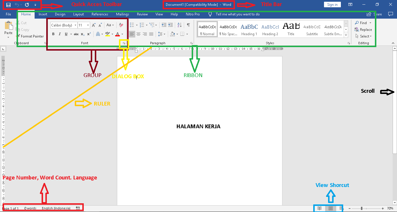 Mengenal Bagian-bagian Pada Halaman Kerja MS. Word 2016 - UusPC