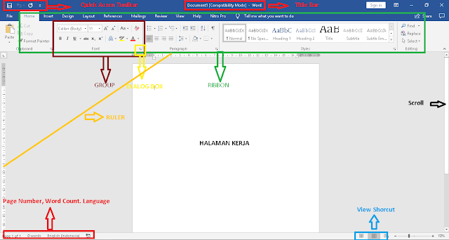 Mengenal Bagian-bagian Pada Halaman Kerja MS. Word 2016 - UusPC