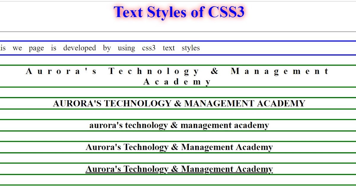 Html Web Pages: text styles in css3 using a web pages