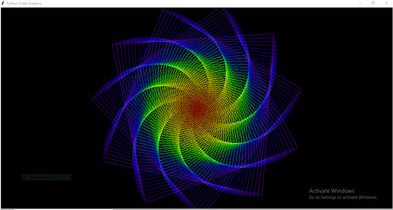 Colorful spiral design using Turtle Python