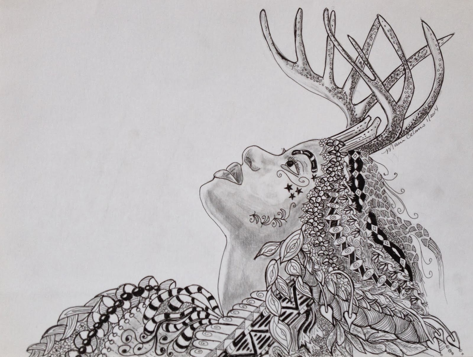 M.J.Celano's Doodles: Zentangle Woman with Antlers