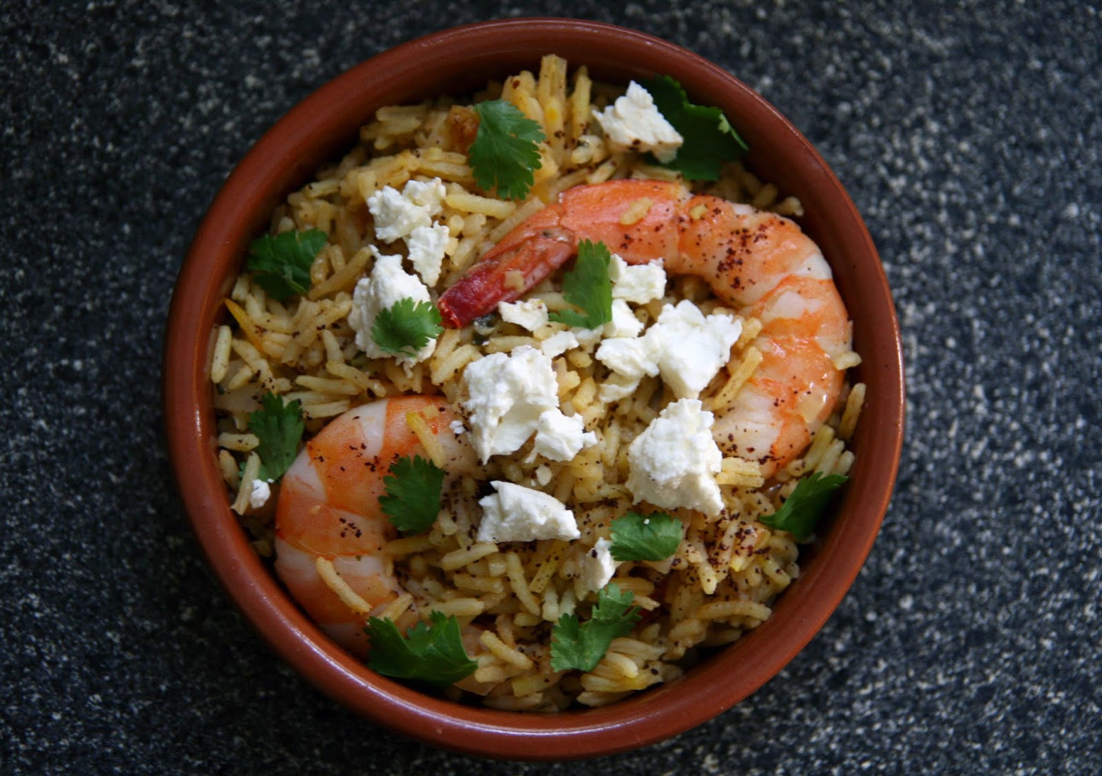 Armenian Pilaf with Shrimp, Cilantro and Feta Recipe | mostly foodstuffs