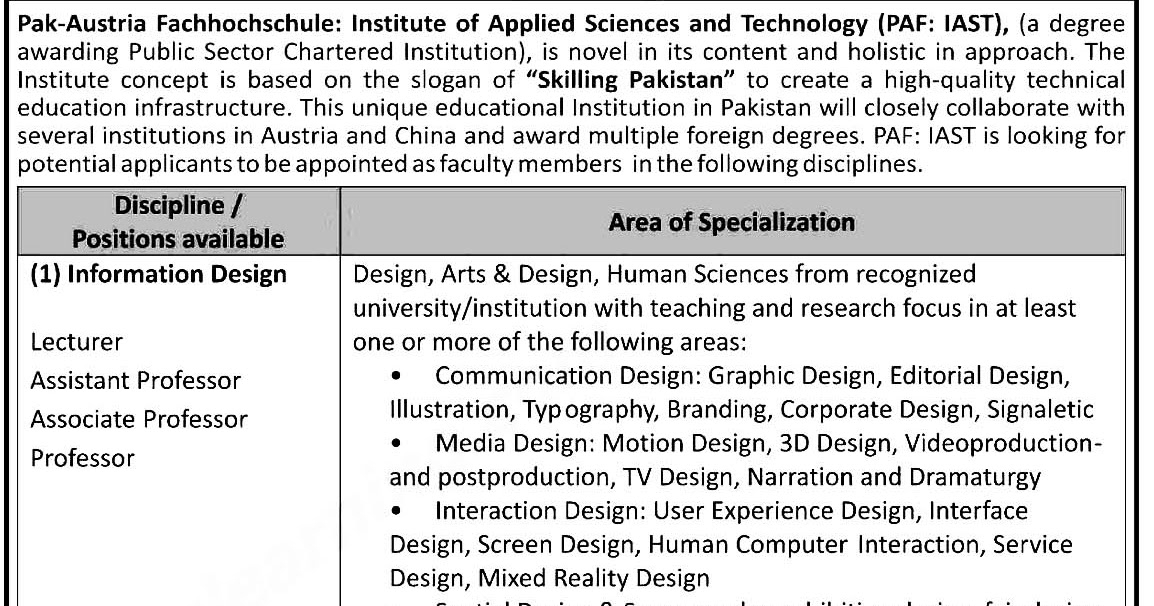 Pak-Austria Fachhochschule (PAF-IAST) Institute Jobs 2019 for Teaching ...