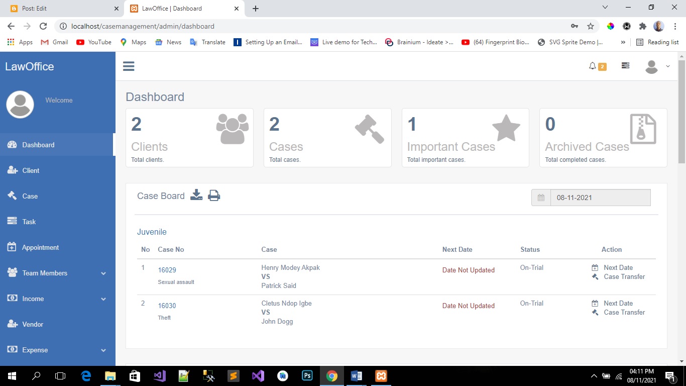 Case Management System in PHP MySQLi Source Code - Academic Project ...