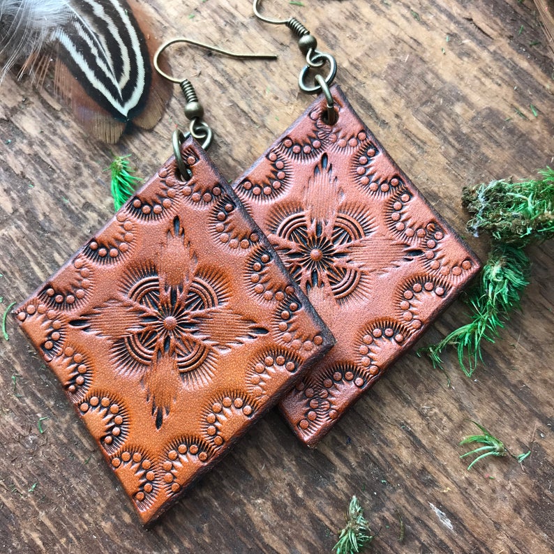 Hand Tooled and Dyed Leather Jewelry by RedPonyLeatherGoods / The ...