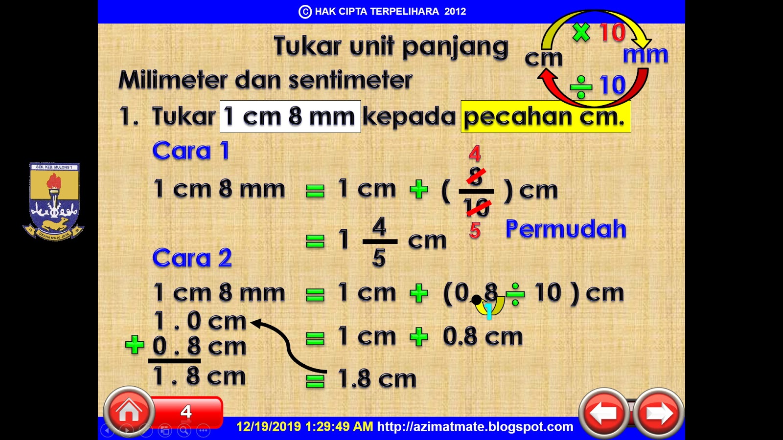 AZIMAT MATEMATIK: TUKAR UNIT PANJANG