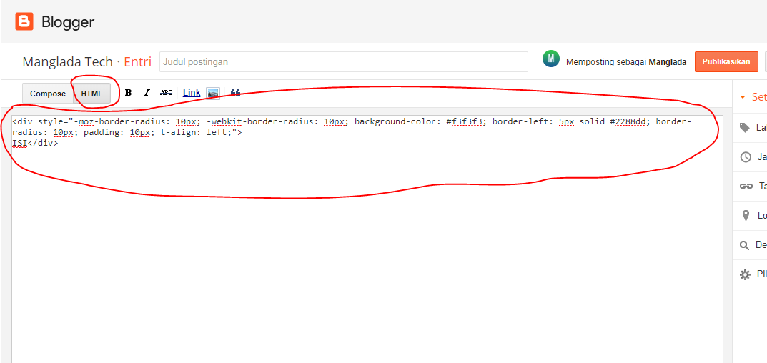 Cara Membuat Kotak Script Di Dalam Postingan Blog Terbaru - Manglada Tech