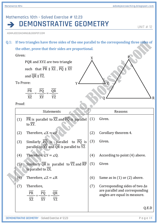 Adamjee Coaching: Demonstrative Geometry - Exercise 12.23 - Mathematics ...