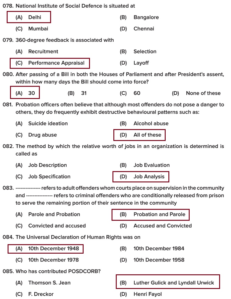 Welfare Officer Gr.II-Jail - Question Paper and Answer Key - Rank Files
