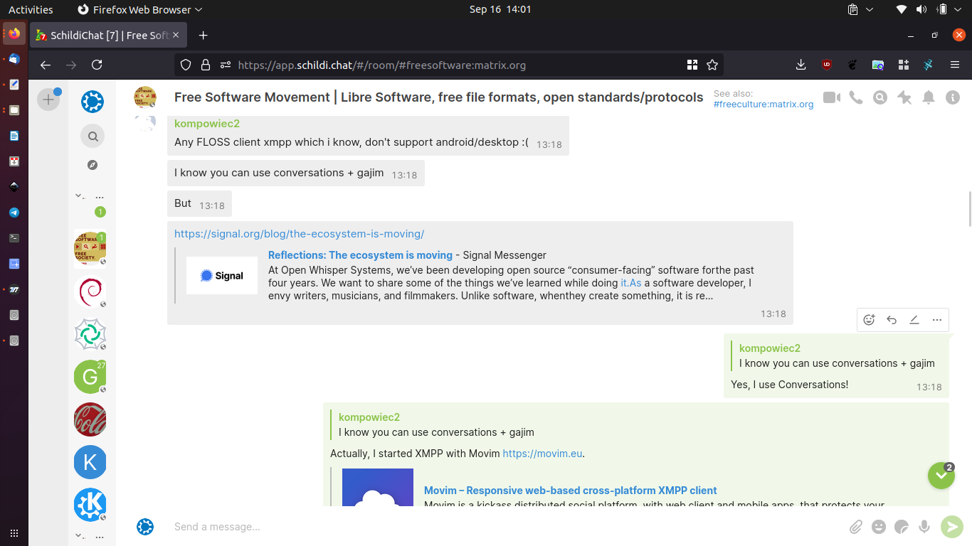 Chat Bubbles on Element and Several Matrix Apps