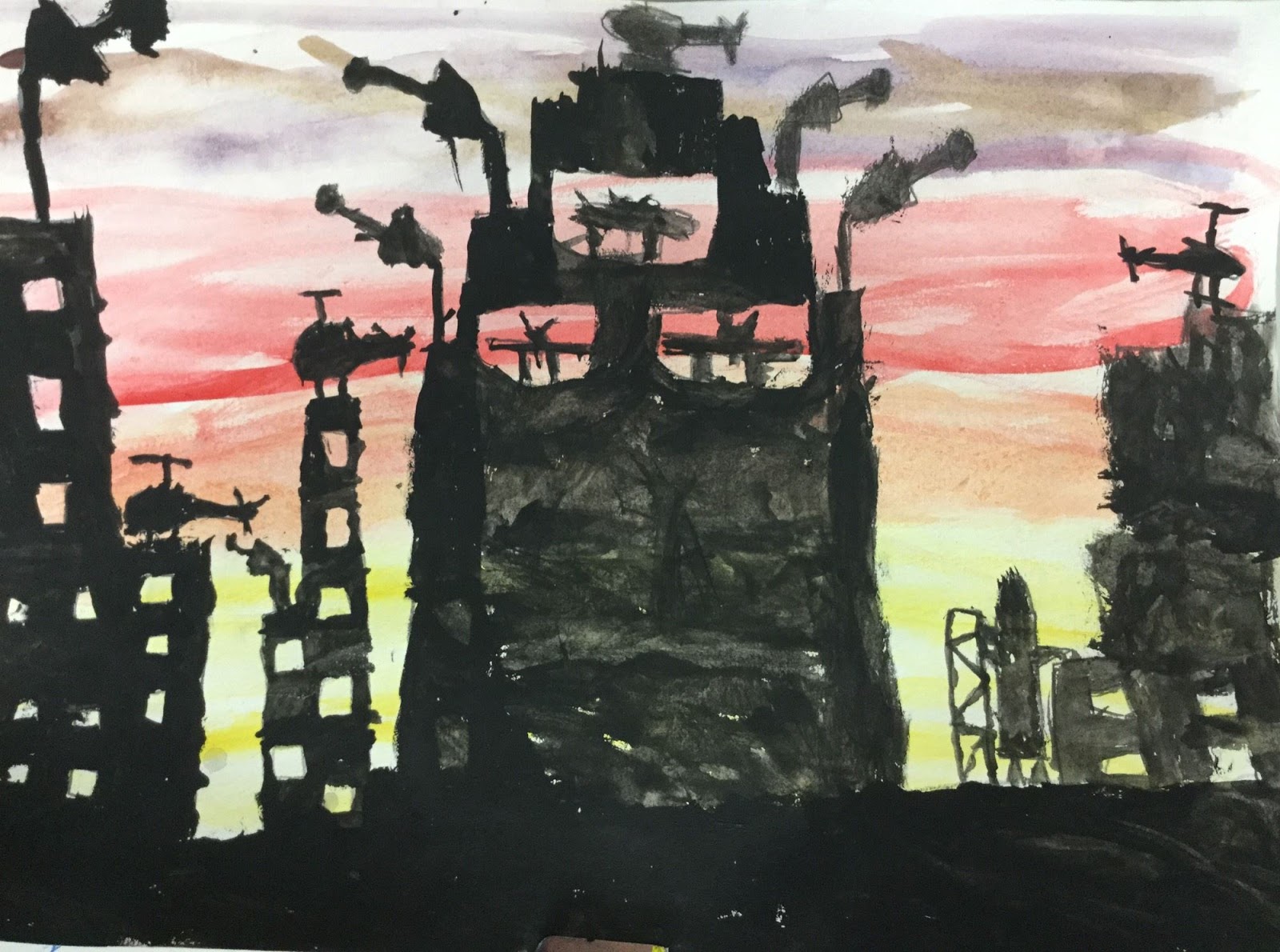 14er Art : Sunset Cityscapes - Art Lesson 3rd-5th Grade