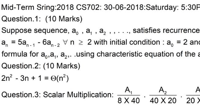 MS-CS (VU) : CS702 MID TERM PAPERS COLLECTION JUNE-JULY 2018