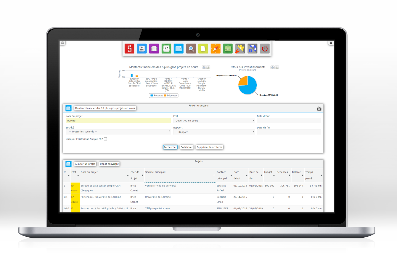 Copie écran logiciel Simple CRM