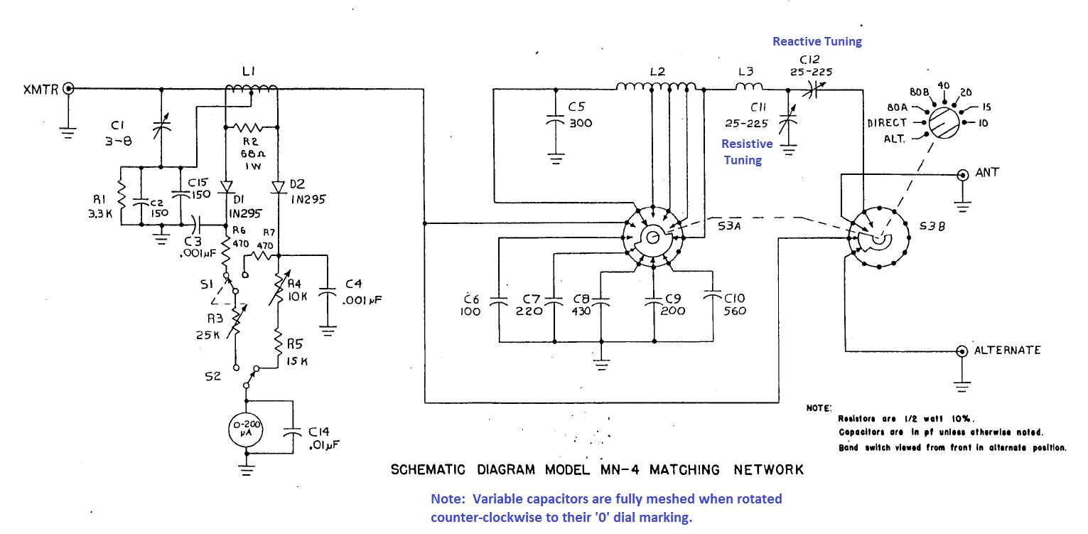 K6JCA: Notes on Antenna Tuners: Drake MN-4 Matching Network