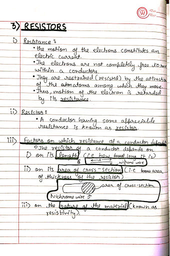 Class 10 NCERT Physics Chapter 11: Electricity : Handwritten Notes
