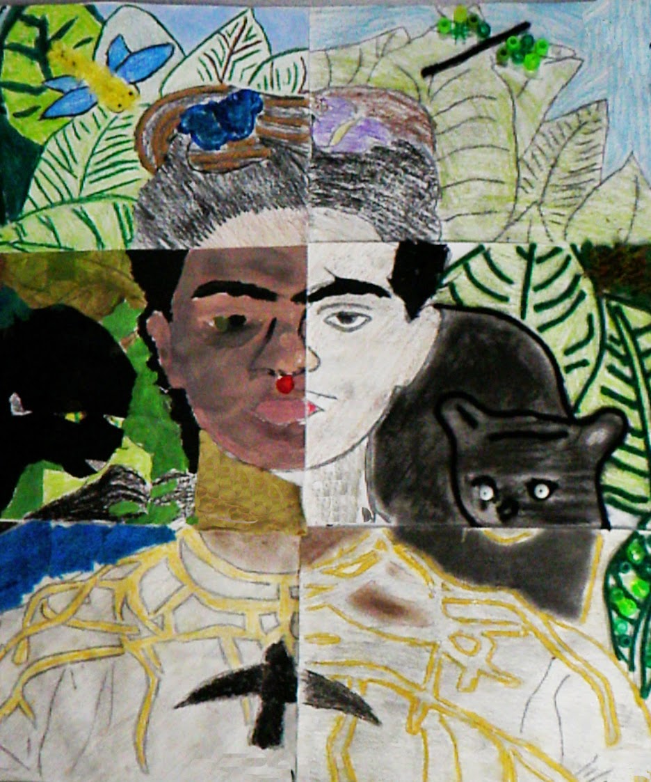 Jerdee's Art Classes: Mixed Media: Collaborative Frida Kahlo Portraits