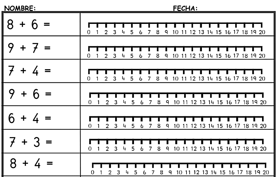 Prim-Erizos: Fichas de Sumas y Restas utilizando la Recta Numérica