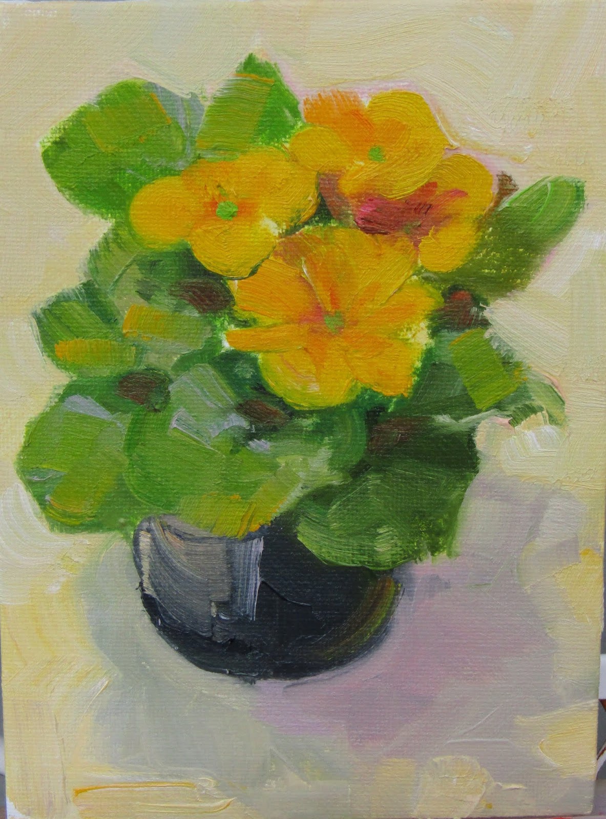 Art Every Day : January Primrose,still life,oil on canvas,7x5,price$175