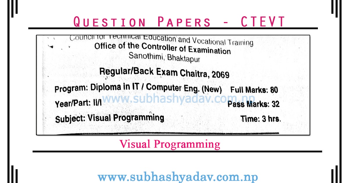 Visual Programming | Question Paper | CTEVT