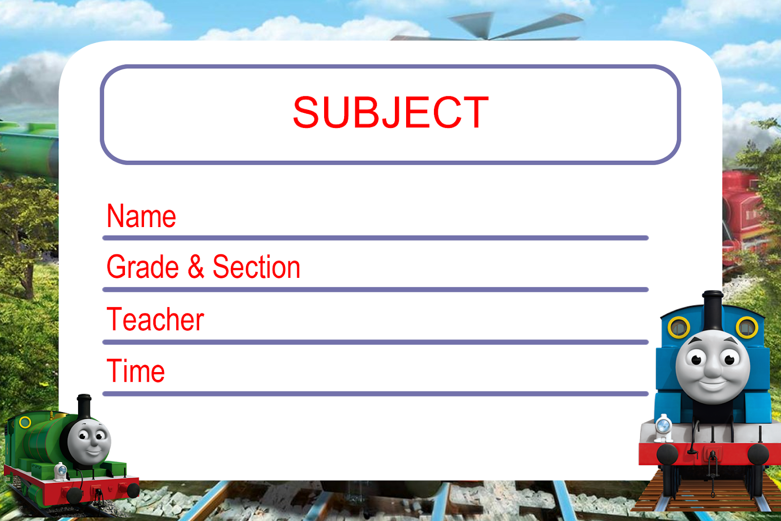 Editable Subject Label Thomas Character - Printable PNG Frames ...