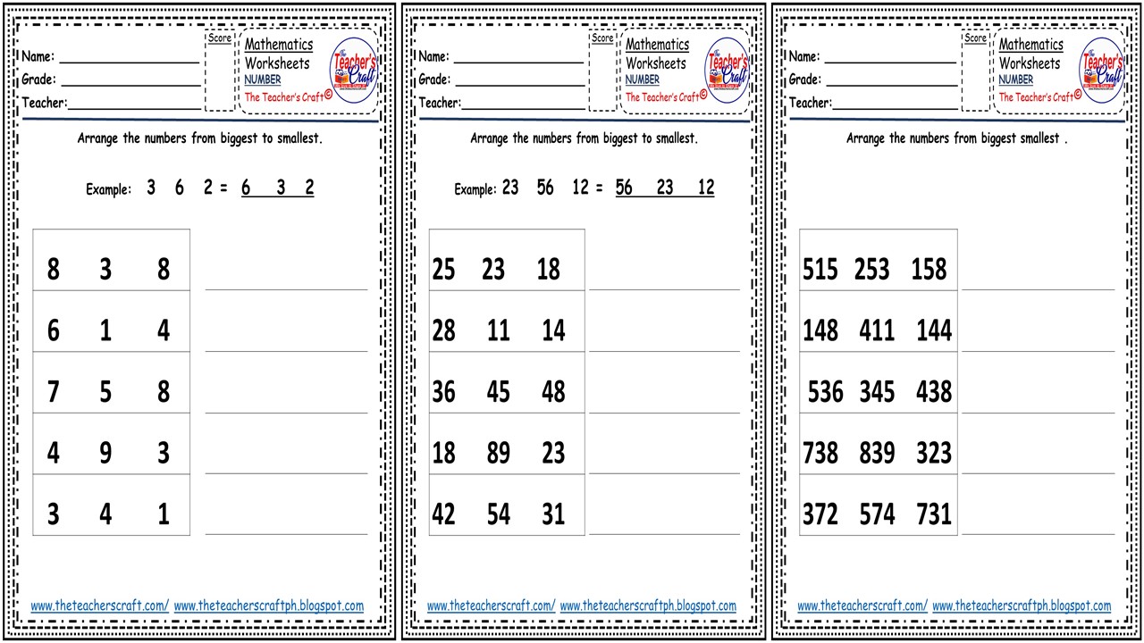 ARRANGING NUMBERS FROM BIGGEST TO SMALLEST - The Teacher's Craft