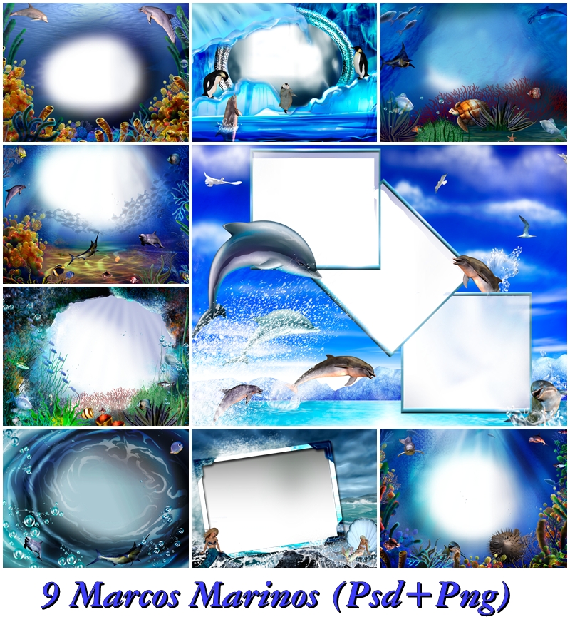 Recursos Photoshop Llanpac: 9 Marcos marinos para fotomontajes (Psd+Png)