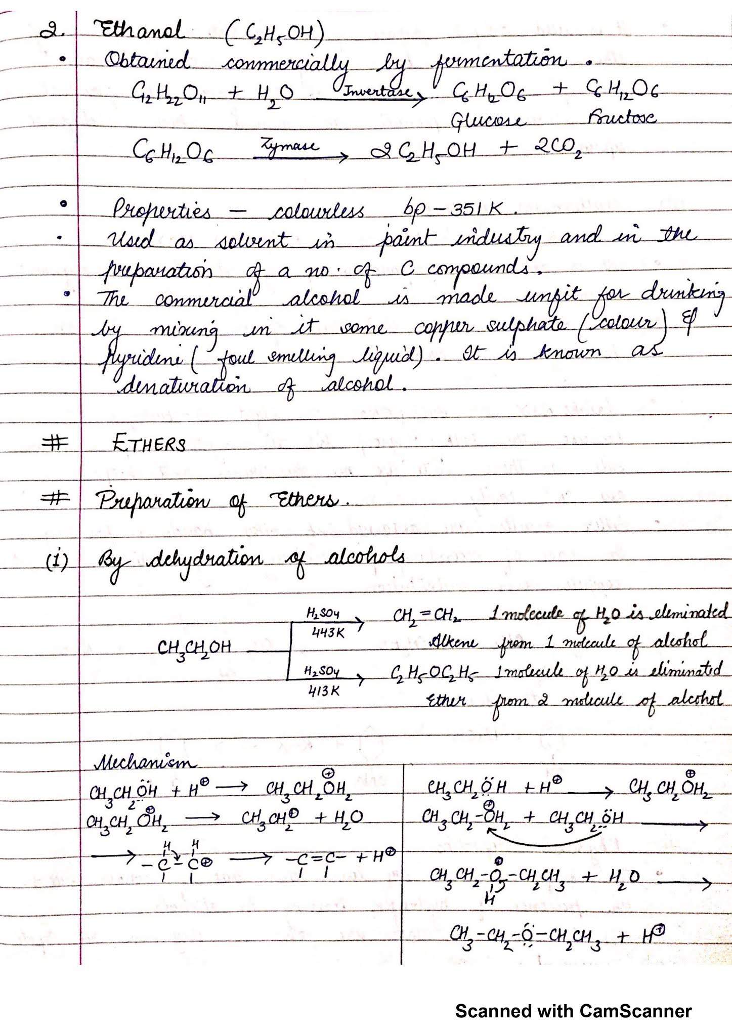 Chemistry Chapter 11- Alcohols, Phenols and Ethers Class 12 Handwritten ...