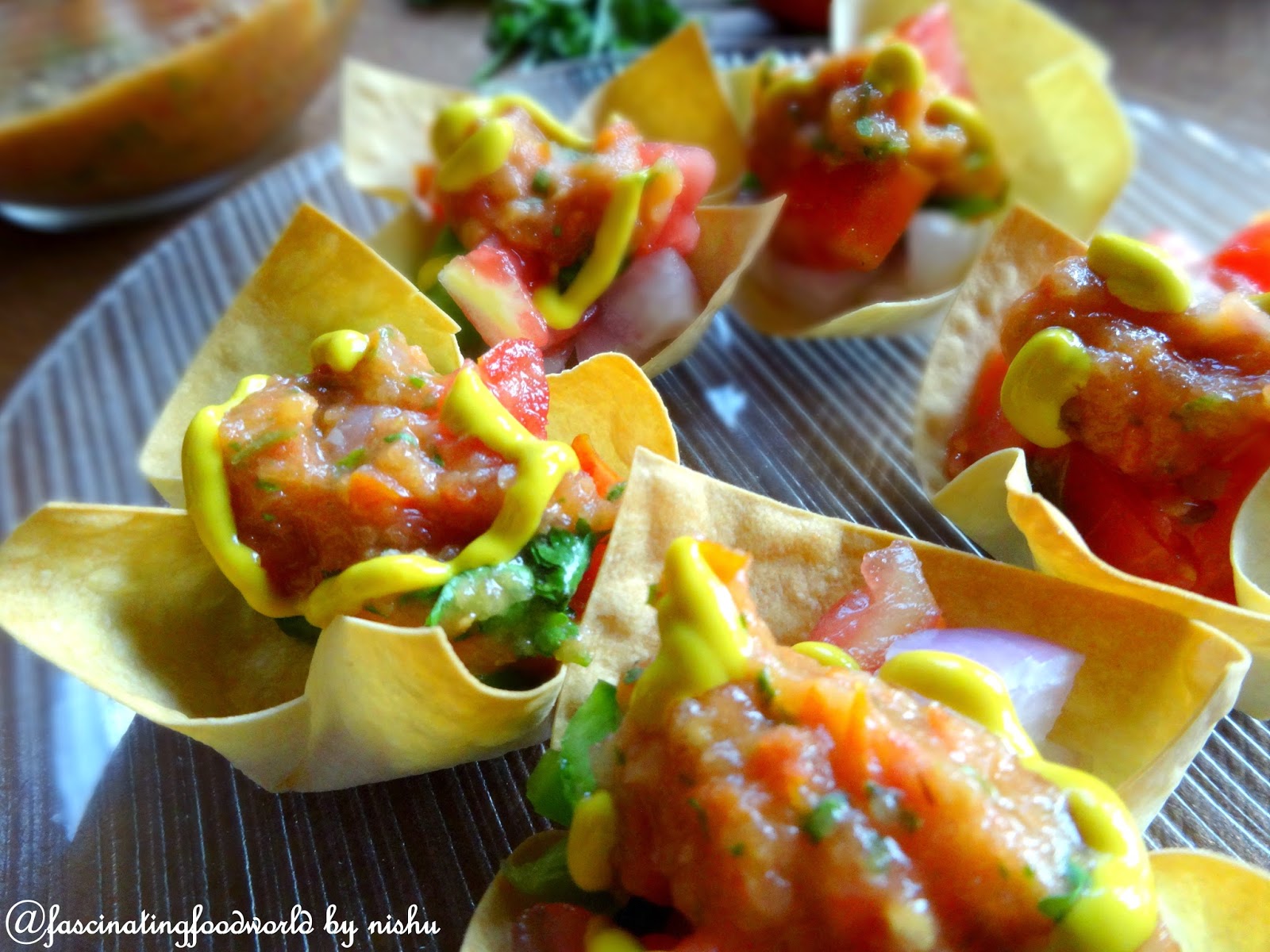 Mini taco cups with Roasted tomato salsa