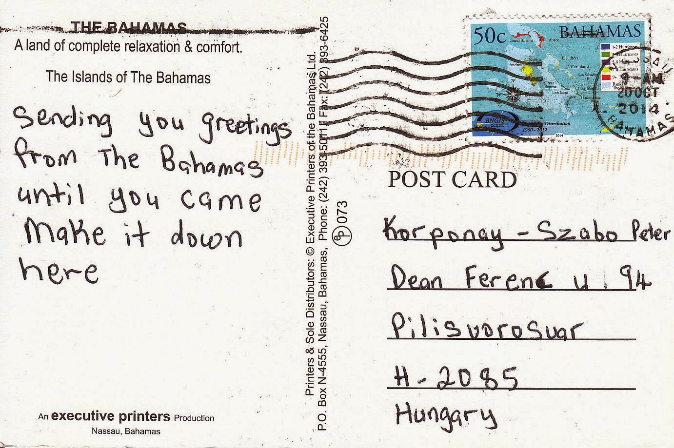 Korponay-Szabo Peter's Mail Collection: Bahamas