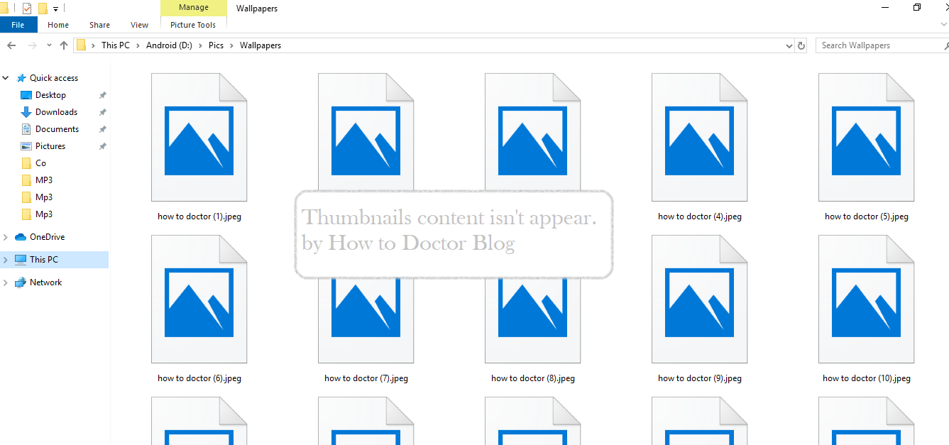 How to show pictures thumnails in Windows 10