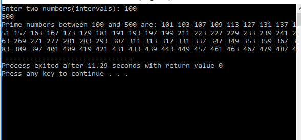 C Program To Display Prime Numbers Between Intervals Using Using Function
