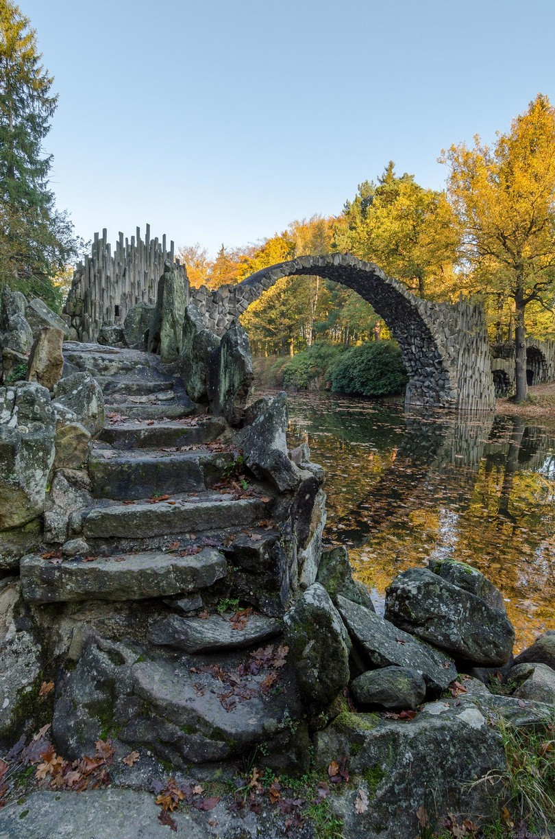 Arch bridge (Rakotzbrucke or devils bridge) in Kromlau, Germany