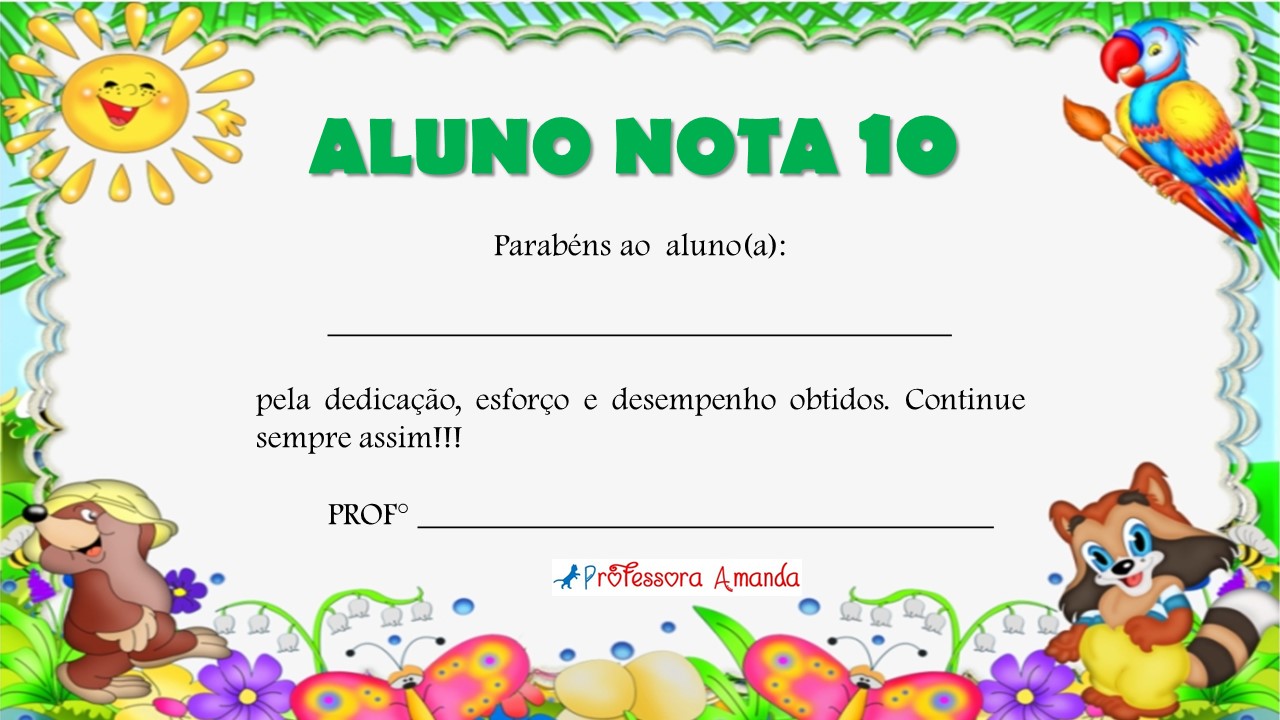 Certificado Aluno Nota Dez Para Imprimir Word - RETOEDU