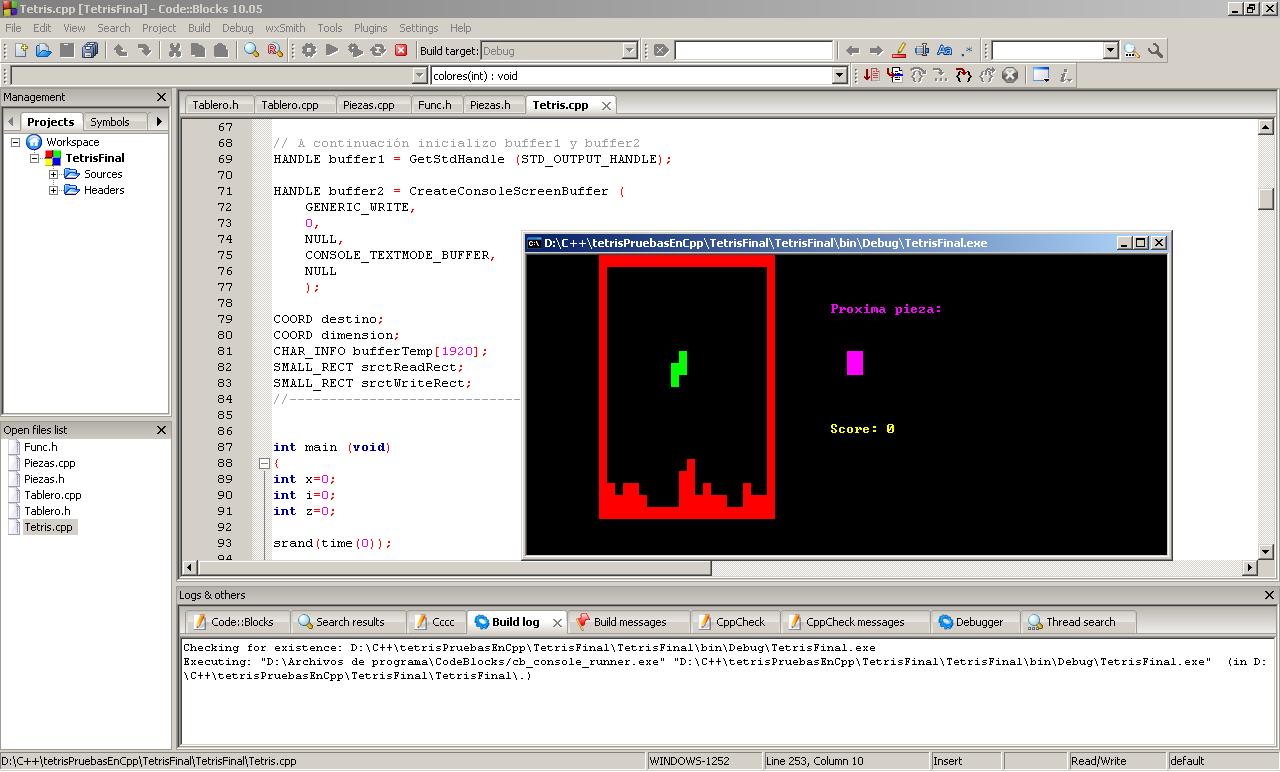 el método burbuja( ): Ejemplo #5: TETRIS en C++.