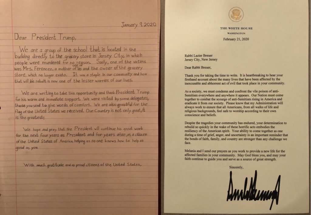 Hefkervelt : President Trump Responds to Letter From Jersey City Cheder