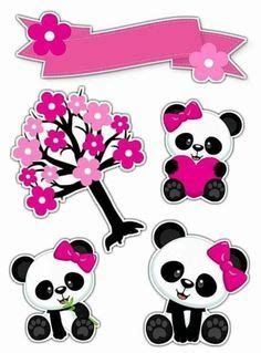 Topo de bolo panda rosa para editar e imprimir grátis - Festa Free