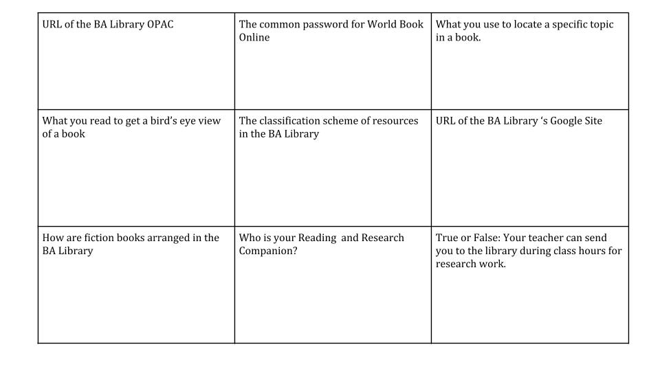 School Librarian in Action: Library Instruction Activity: Library Bingo ...