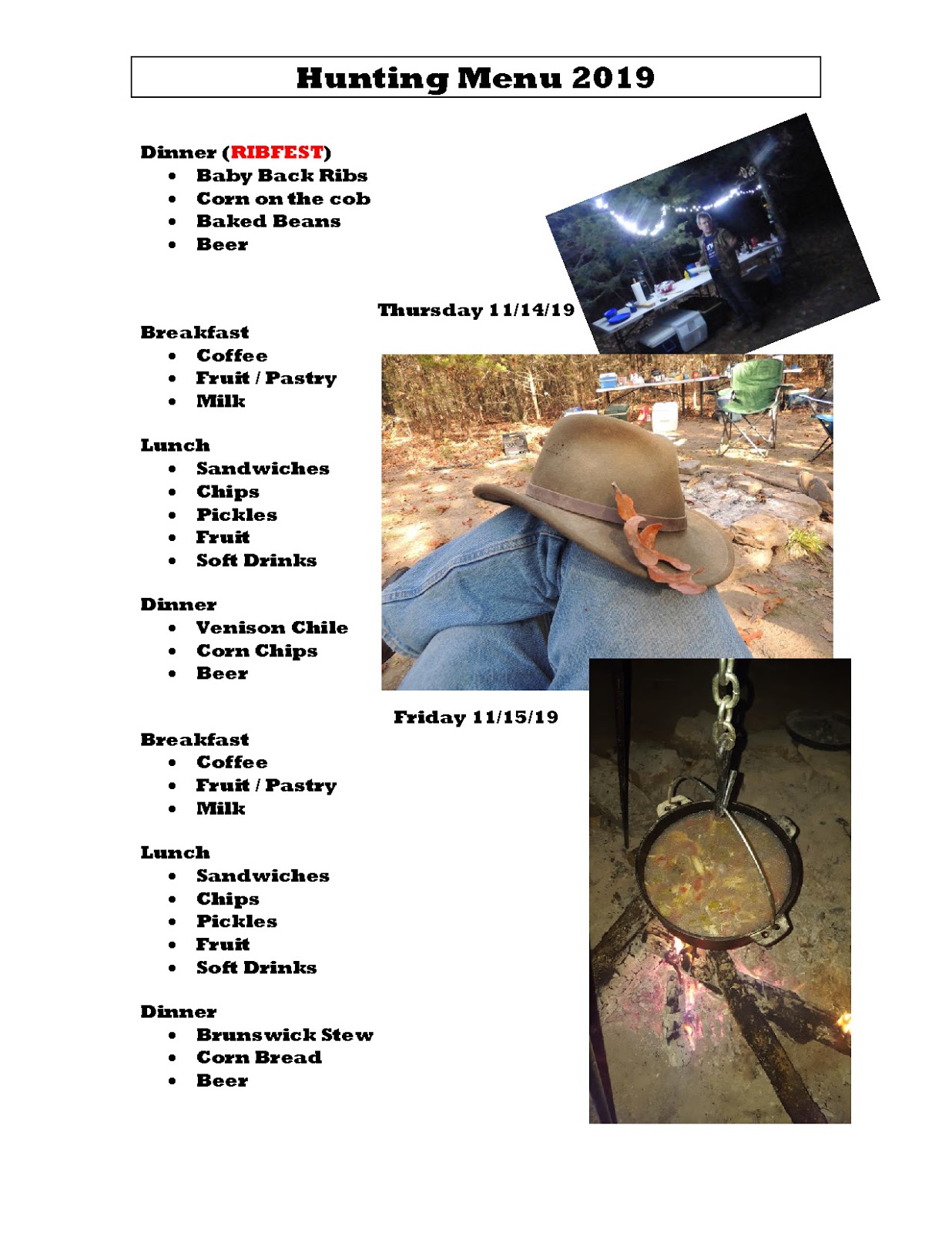Buzzard Bluff Hunting Extravaganza: Our Camp Menu
