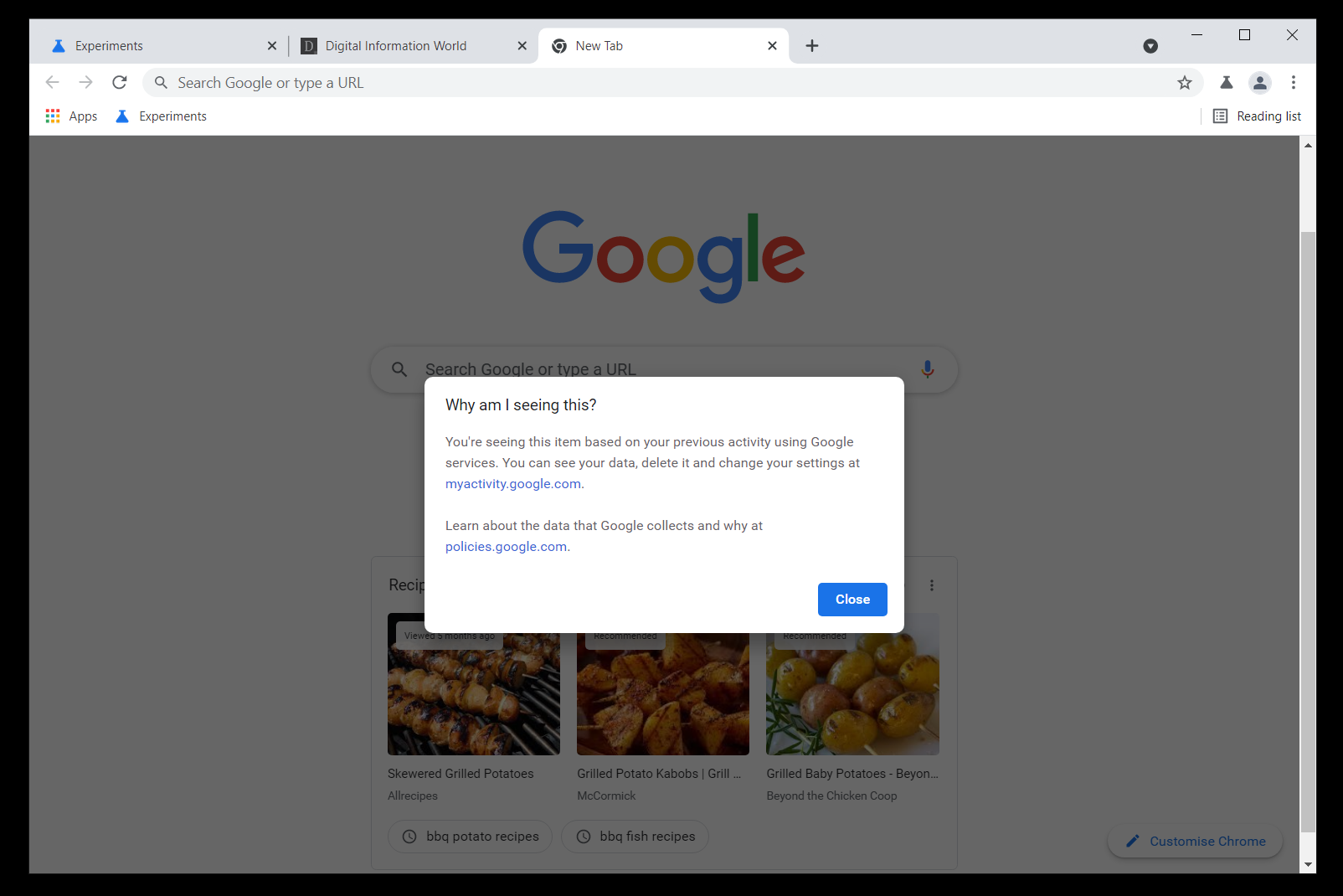 Chrome's New Test Is Showing Recent Google Searches in New Tabs