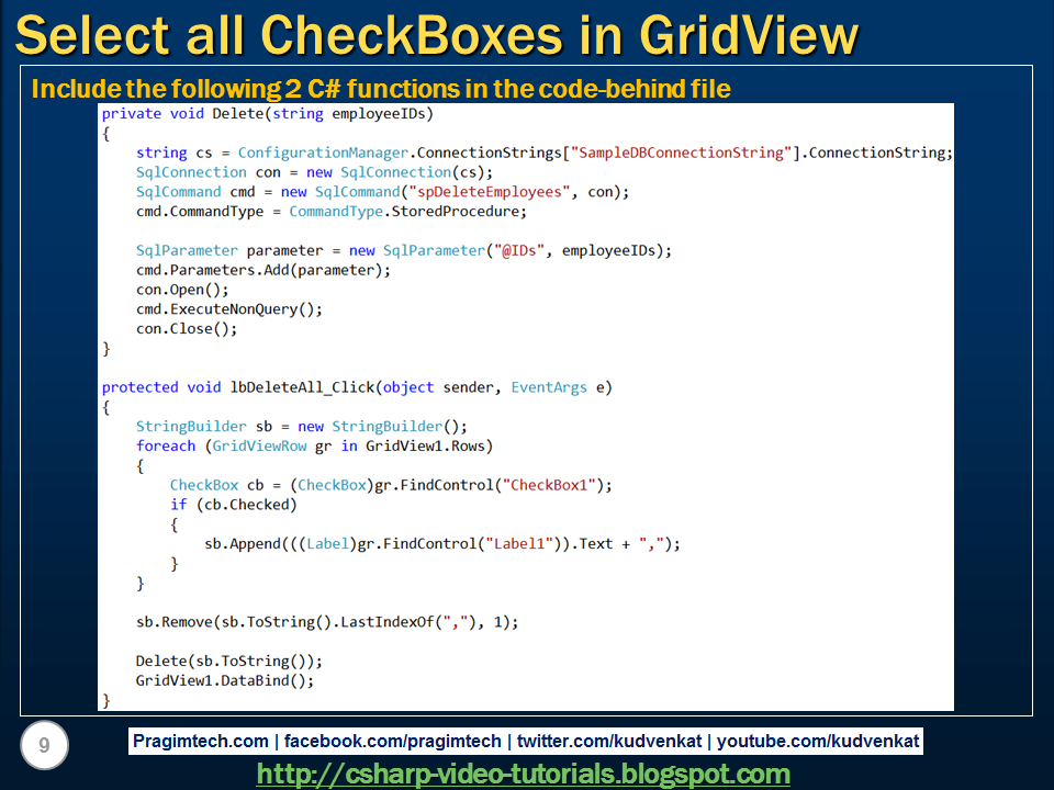 Sql Server Net And C Video Tutorial Javascript To Select All Checkboxes In Gridview