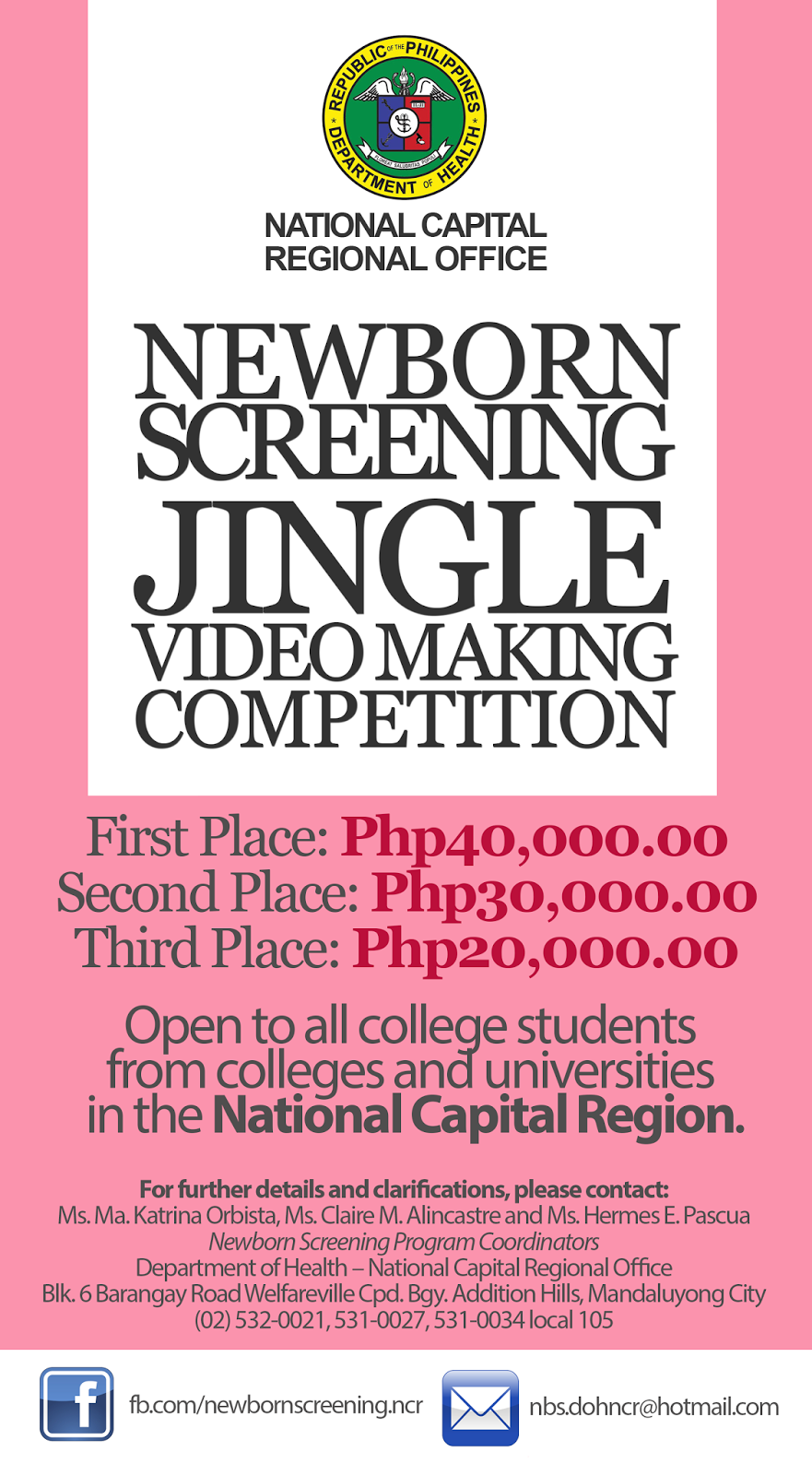 DOH-NCR launches "Newborn Screening Jingle Video-Making Contest ...
