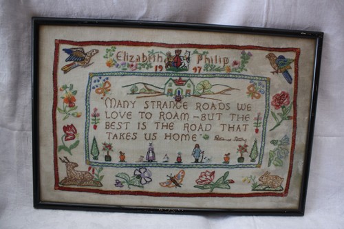 British Patriotic Samplers: Elizabeth & Philip : wedding sampler