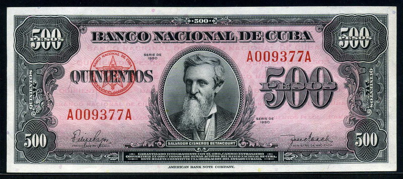 Cuba 500 Pesos banknote 1950 Salvador Cisneros Betancourt|World ...