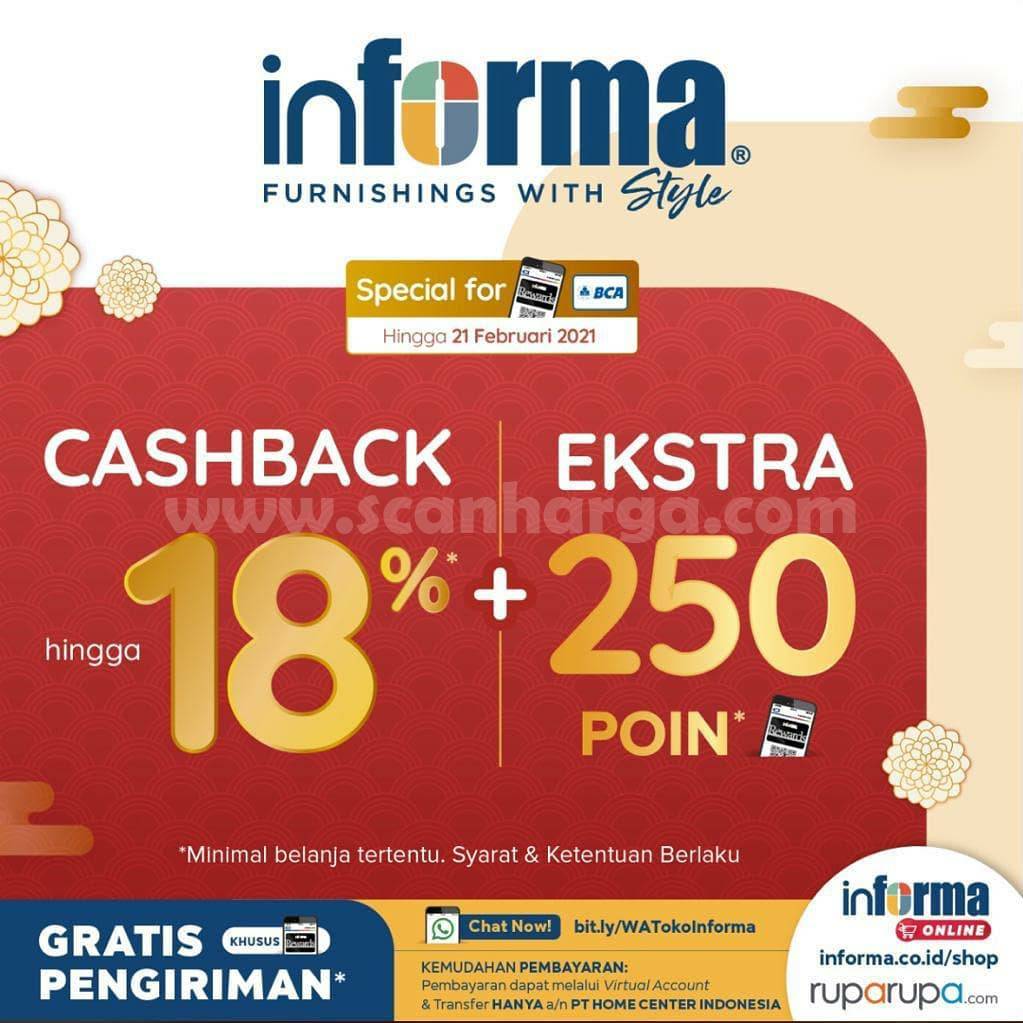 INFORMA Promo CASHBACK hingga 18 % + Ekstra Diskon 250 Poin - scanharga